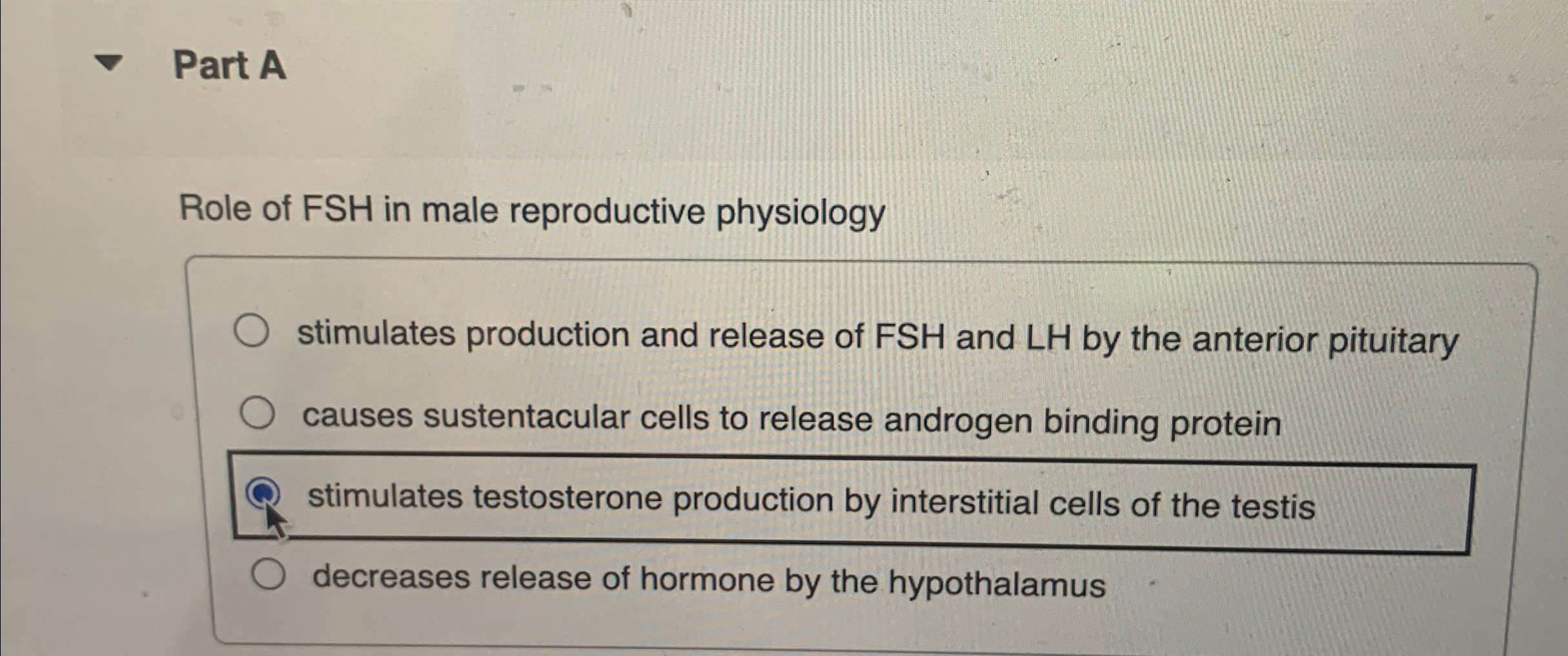 Solved Part ARole of FSH in male reproductive | Chegg.com