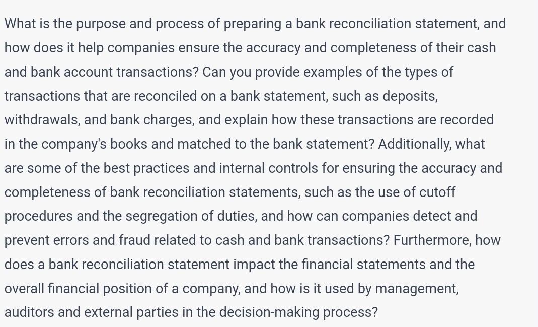 Solved What is the purpose and process of preparing a bank | Chegg.com