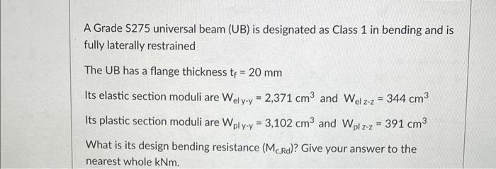 Solved A Grade S275 universal beam (UB) is designated as | Chegg.com