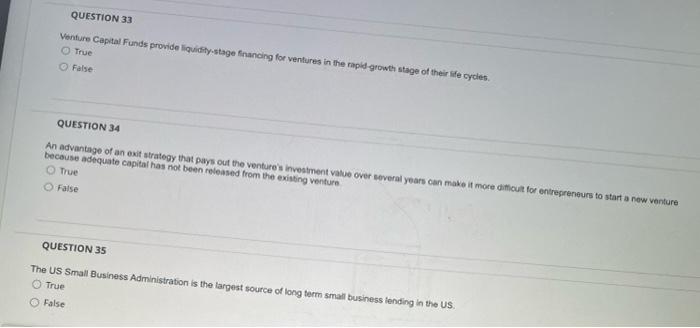 Solved QUESTION 33 Venture Capital Funds provide | Chegg.com