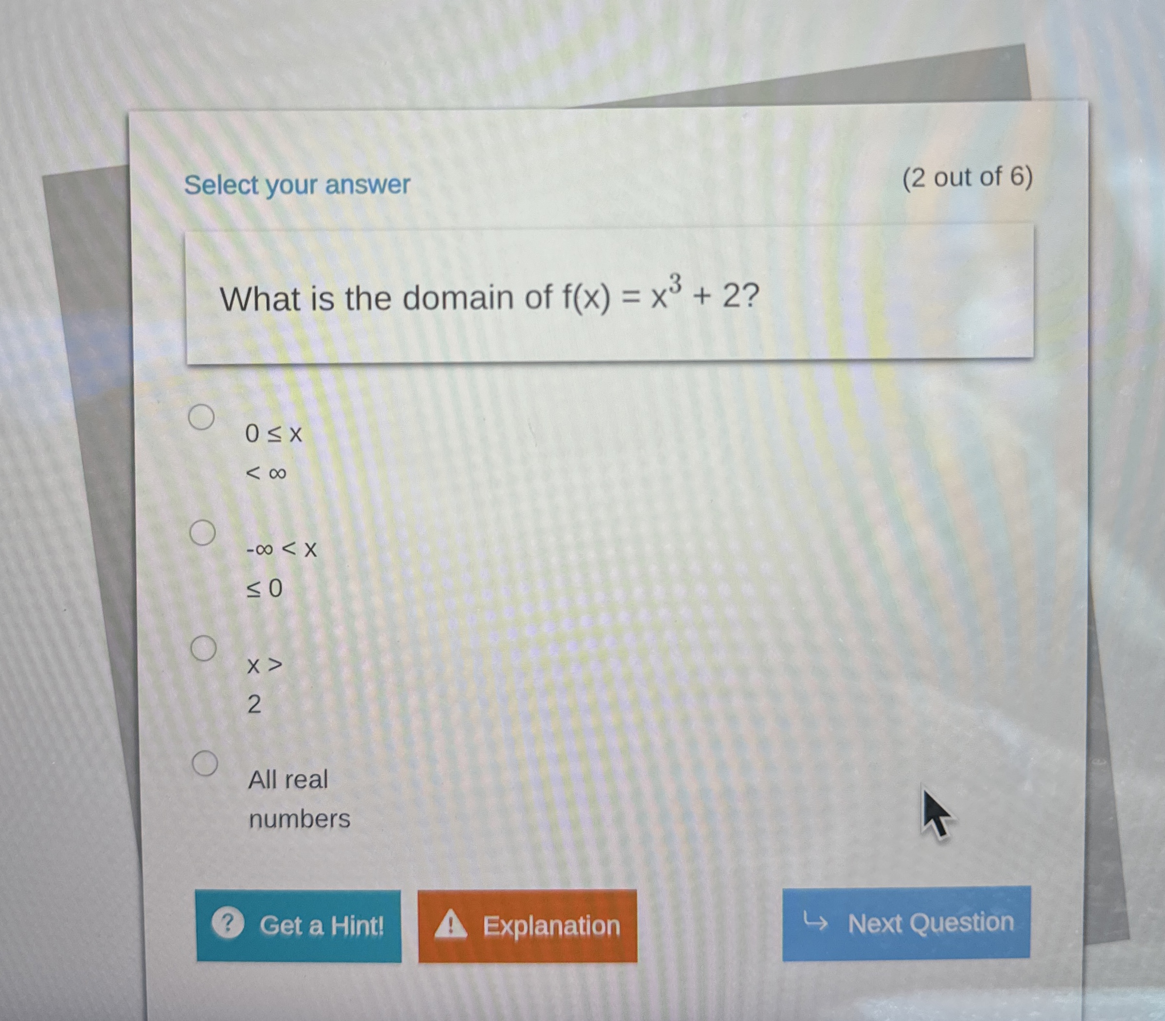 Solved Select your answer(2 ﻿out of 6 )What is the domain of | Chegg.com