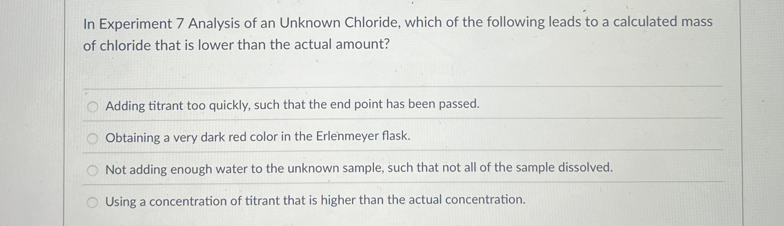 Solved In Experiment 7 ﻿Analysis of an Unknown Chloride, | Chegg.com