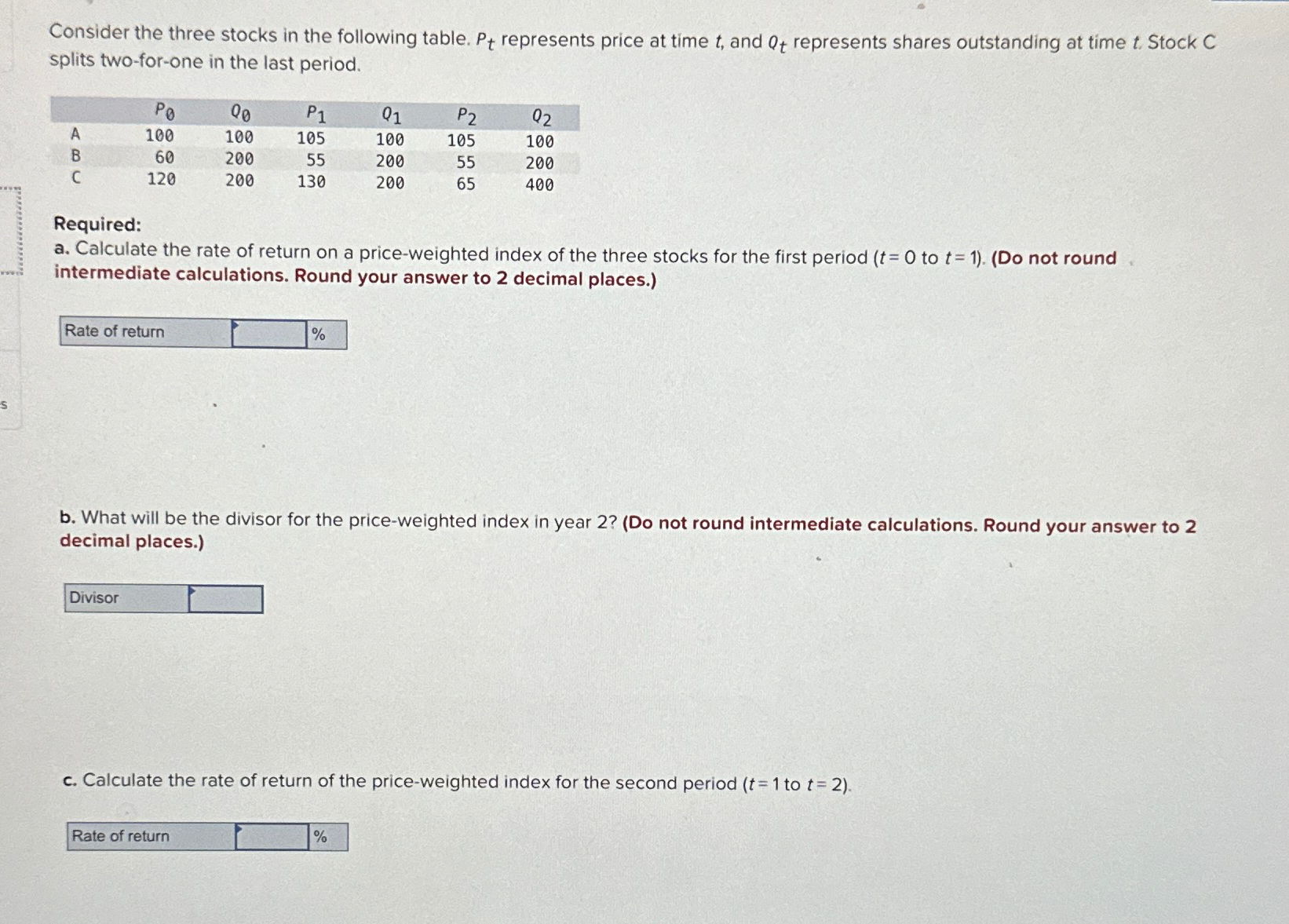 Solved Consider the three stocks in the following table. Pt | Chegg.com