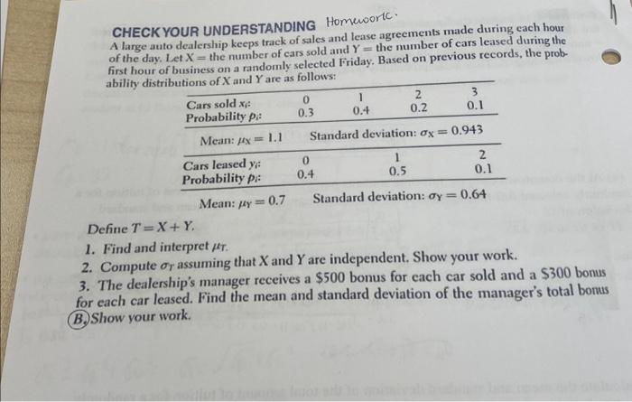 Solved CHECK YOUR UNDERSTANDING Homework. A large auto | Chegg.com