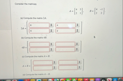 Consider the matricesA=[4321],B=[4-122](a) ﻿Compute | Chegg.com