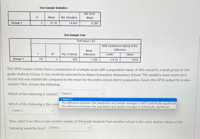Solved One-Sample Statistics One-Samnle Test This SPSS | Chegg.com