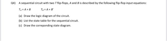 Solved Q4) A sequential circuit with two T flip-flops, A and | Chegg.com