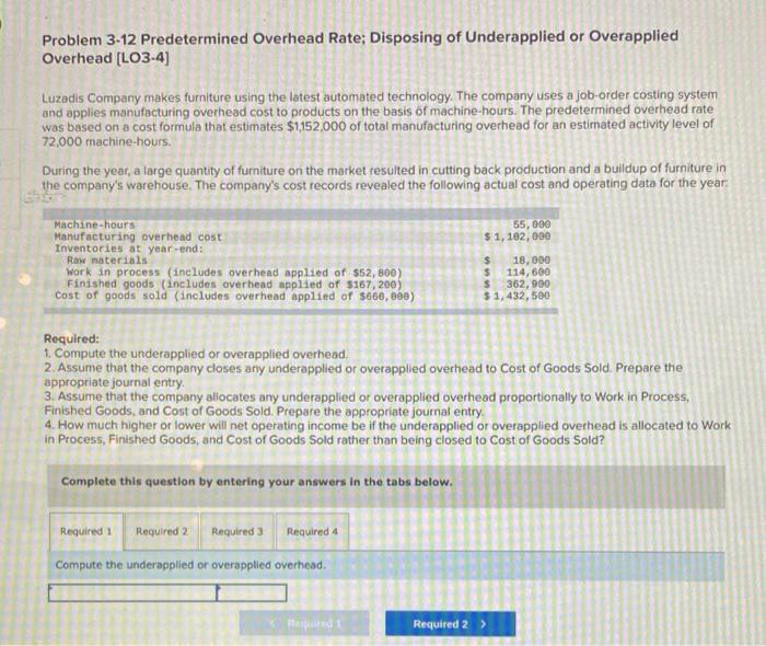 Solved Problem 3-12 Predetermined Overhead Rate; Disposing | Chegg.com