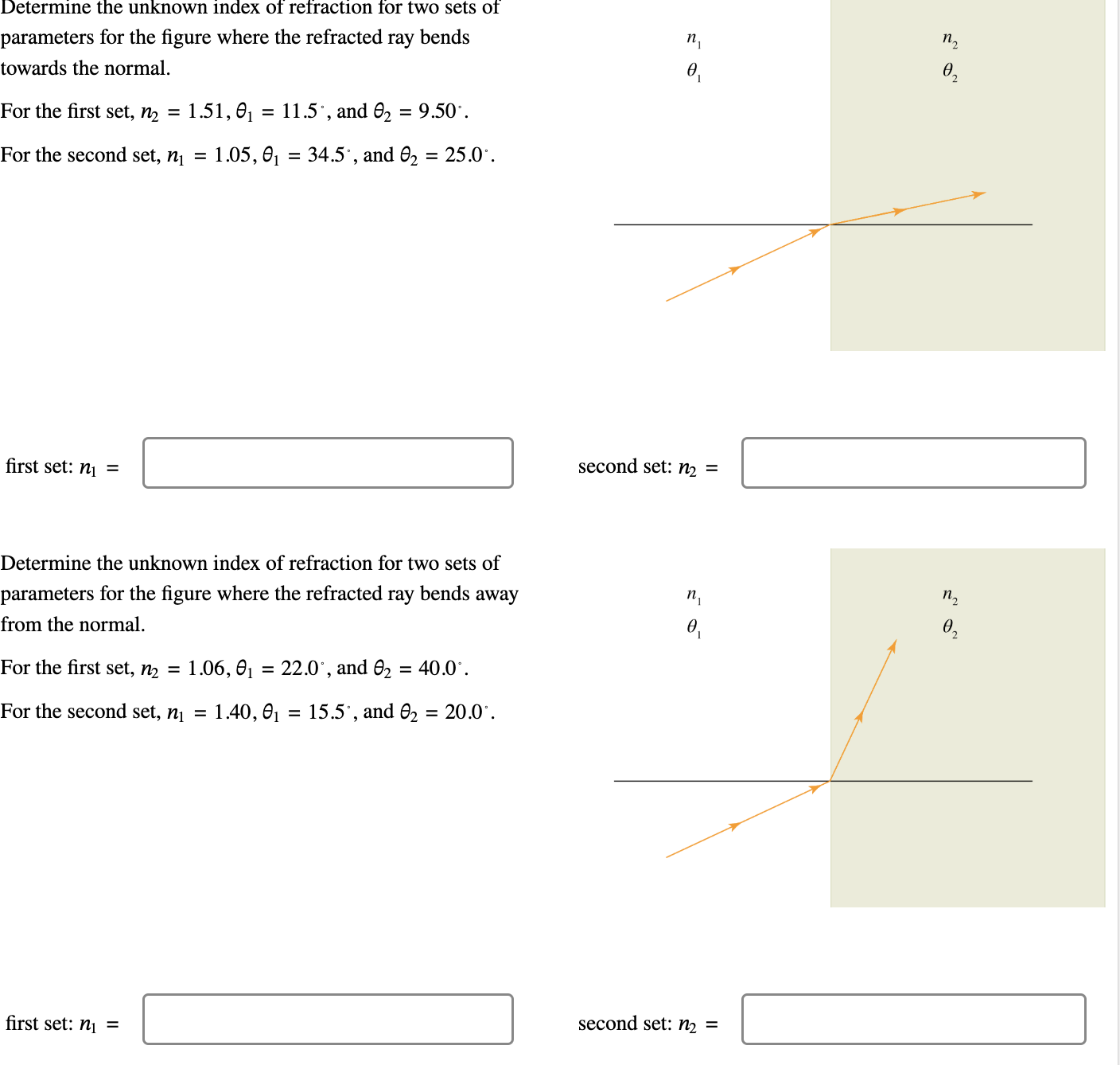 Solved Determine the unknown index of refraction for two | Chegg.com