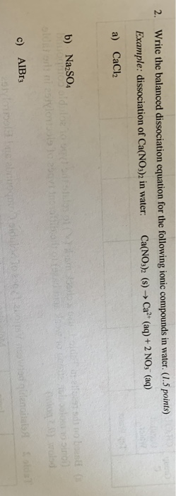 Solved 2. Write the balanced dissociation equation for the | Chegg.com