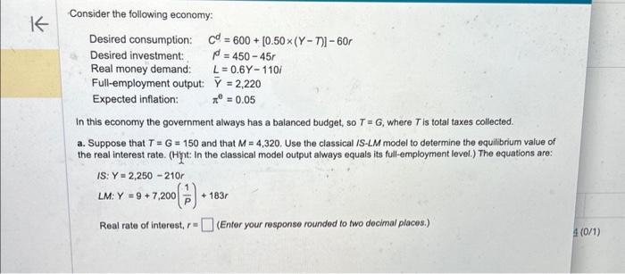 Solved Consider the following economy: Desired consumption: | Chegg.com