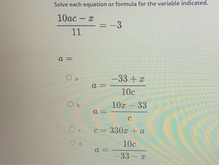 Solved Solve each equation or formula for the variable | Chegg.com