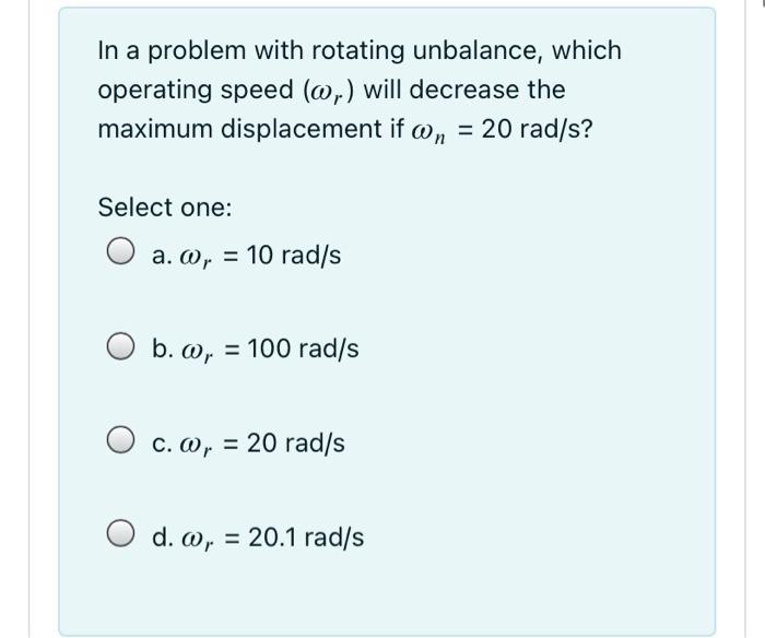 Solved In a problem with rotating unbalance, which operating | Chegg.com