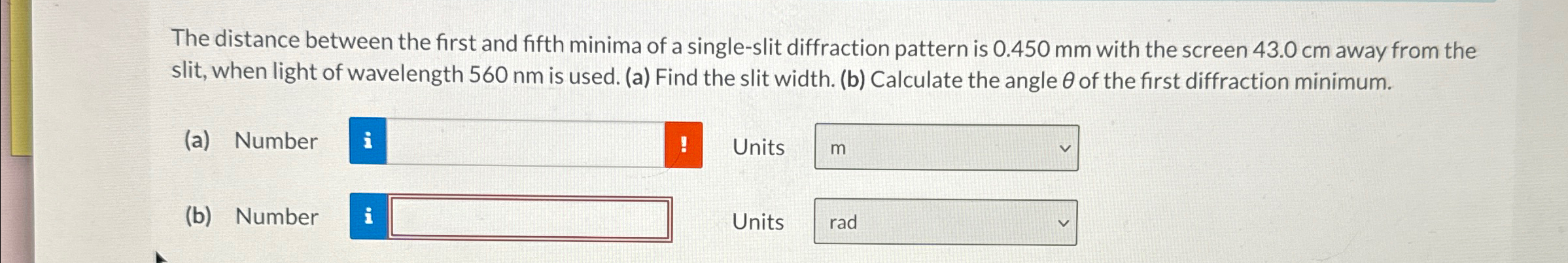 Solved The distance between the first and fifth minima of a | Chegg.com