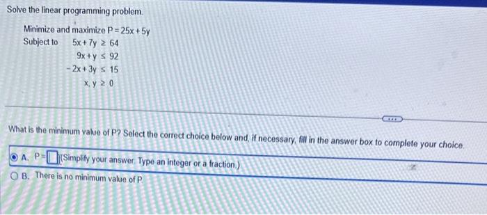 Solved Solve the linear programming problem. Minimize and | Chegg.com