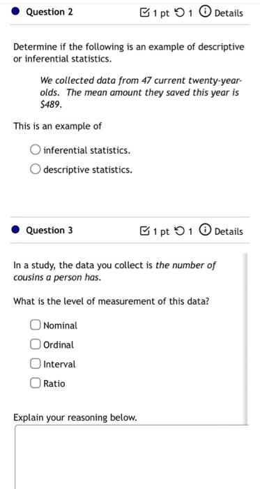 Solved Question 2 1 pt 1 Details Determine if the following | Chegg.com