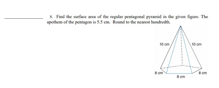 Solved - 8. Find the surface area of the regular pentagonal | Chegg.com