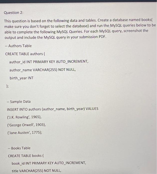 Solved Question 2: This question is based on the following | Chegg.com