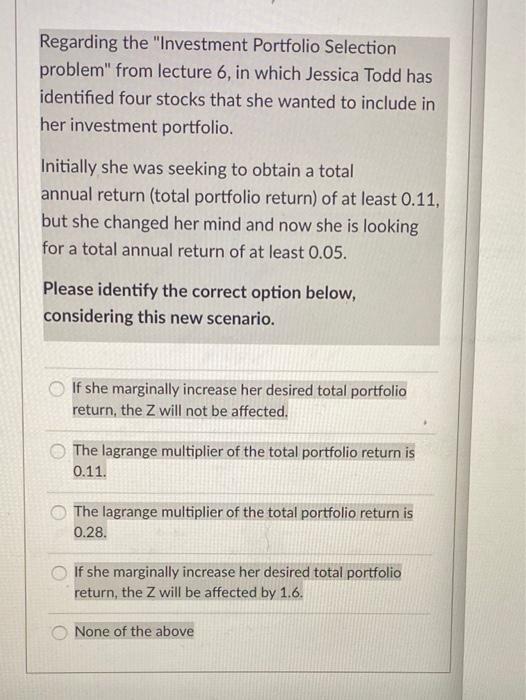 Regarding The Investment Portfolio Selection 
