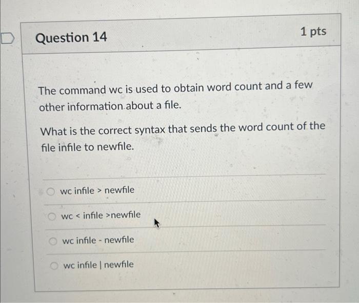 Solved The command wc is used to obtain word count and a few | Chegg.com