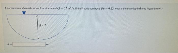 Solved A semi-circular channel carries flow at a rate of Q = | Chegg.com