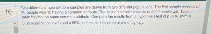 Solved Two different simple random samples are drawn from | Chegg.com