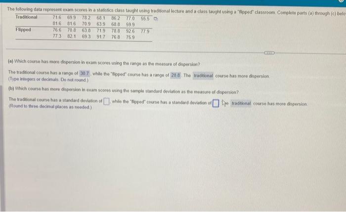 Solved (a) Which courbe has more dispersion in exam scores | Chegg.com