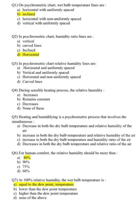 Solved Q1) On psychrometric chart, wet bulb temperature | Chegg.com