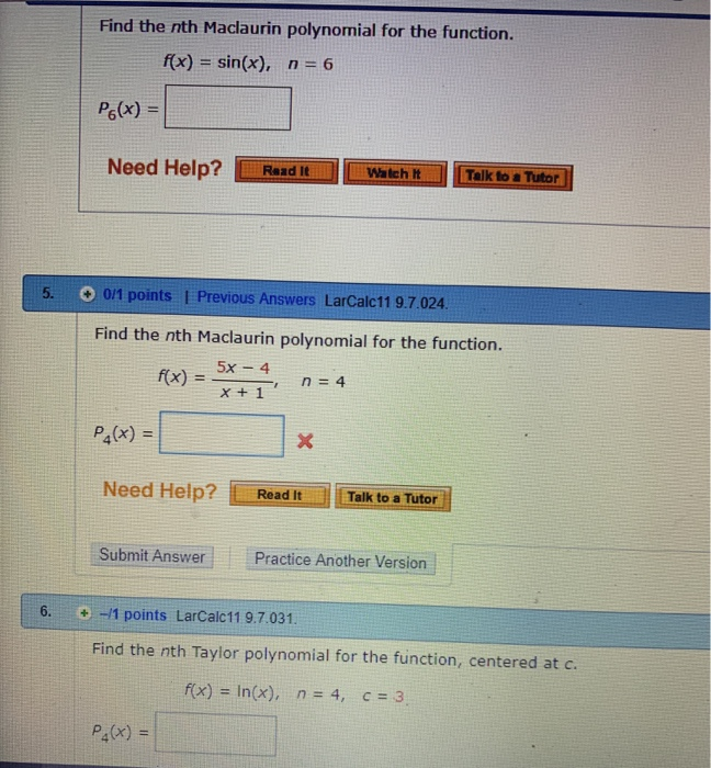 Solved Find the nth Maclaurin polynomial for the function. | Chegg.com