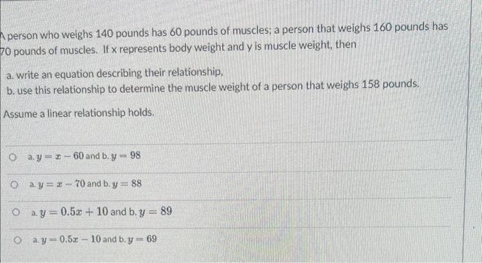 Solved A person who weighs 140 pounds has 60 pounds of | Chegg.com