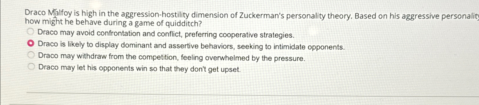 Solved Draco Mialfoy is high in the aggression-hostility | Chegg.com