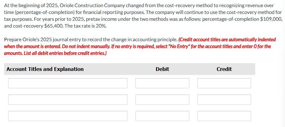 Solved At the beginning of 2025, ﻿Oriole Construction | Chegg.com