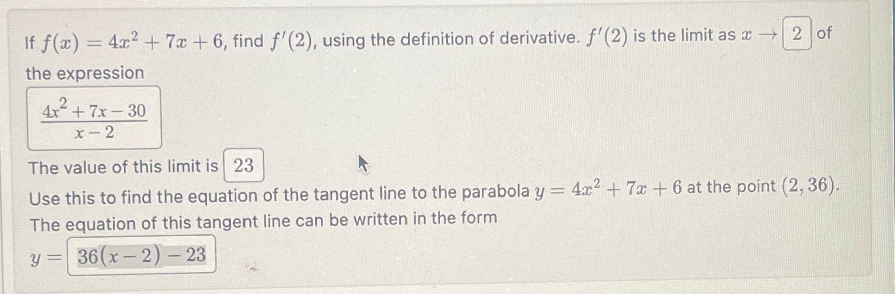 Solved If f(x)=4x2+7x+6, ﻿find f'(2), ﻿using the definition | Chegg.com