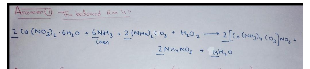 Solved Carbonatotetraamminecobalt (III) nitrate, | Chegg.com