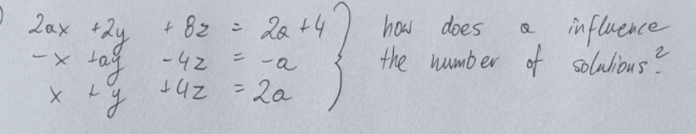 Solved 2ax+2y+8z=2a+4 ﻿how does a | Chegg.com