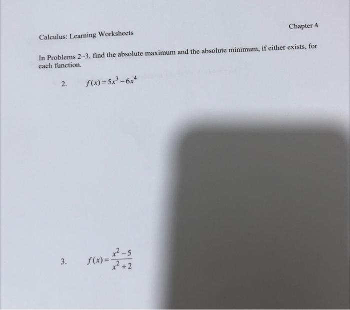 Solved In Problems 2-3, find the absolute maximum and the | Chegg.com