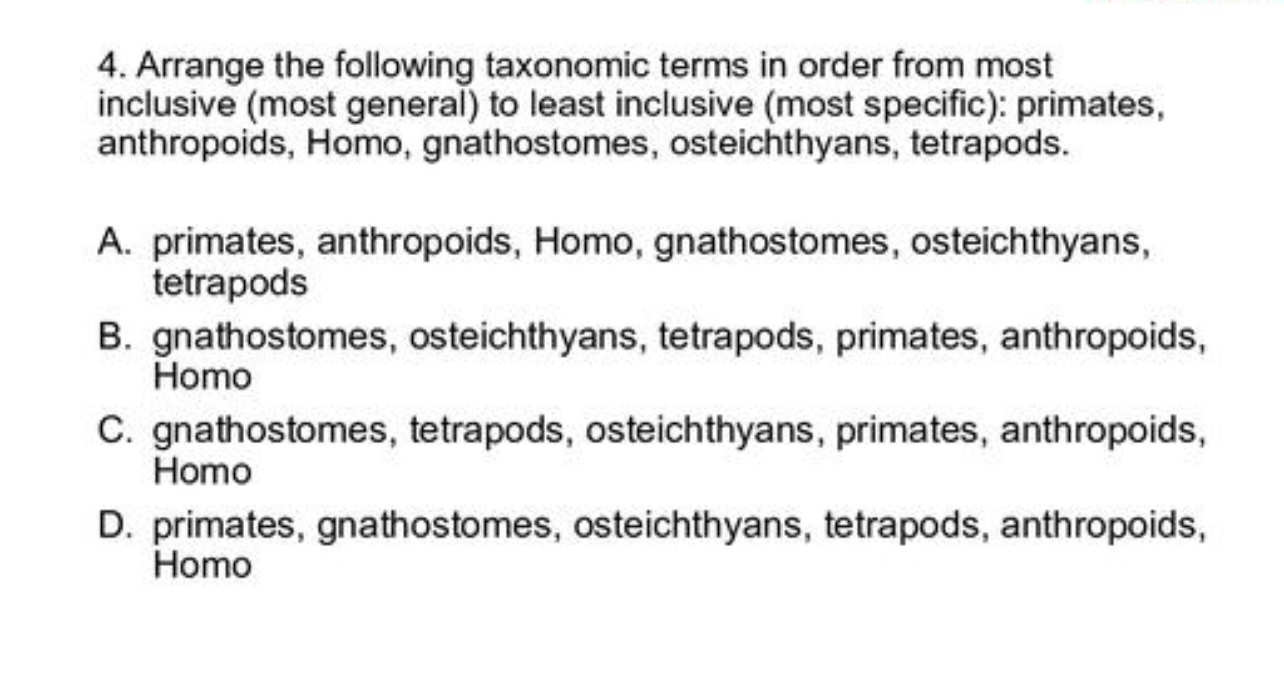 Solved Arrange the following taxonomic terms in order from | Chegg.com