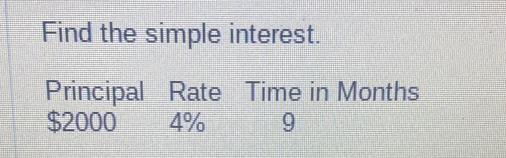 Solved Find the simple interest.Principal Rate Time in | Chegg.com