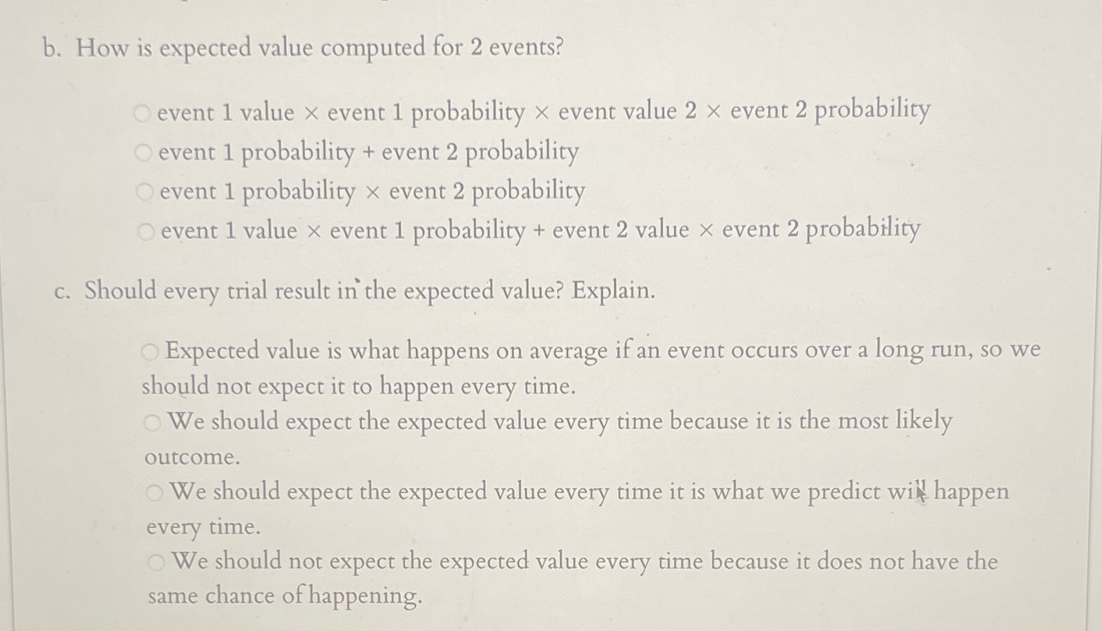 Solved b. ﻿How is expected value computed for 2 | Chegg.com
