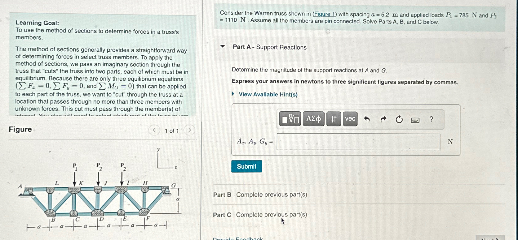 Solved Learning Goal:To use the method of sections to | Chegg.com