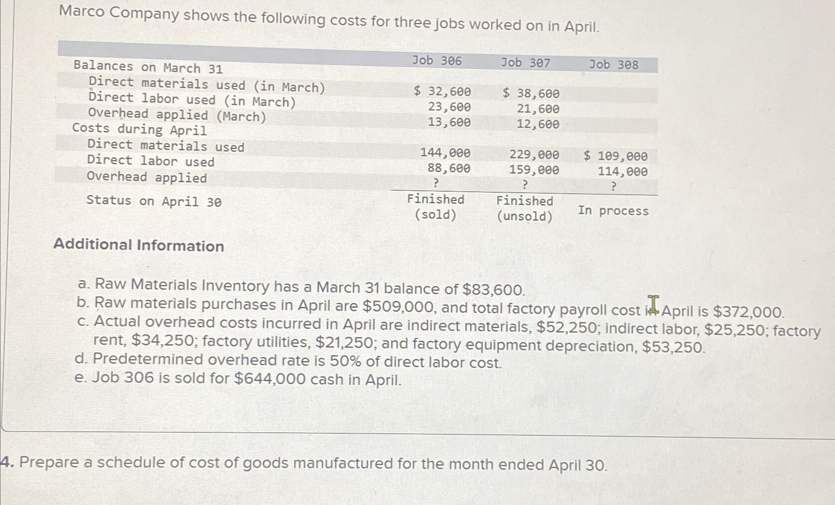 Solved Marco Company shows the following costs for three | Chegg.com