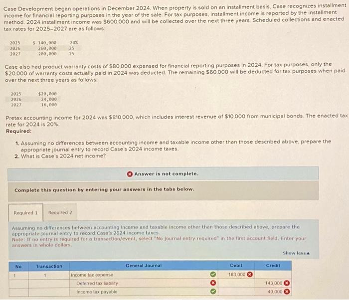 Solved Case Development began operations in December 2024. | Chegg.com