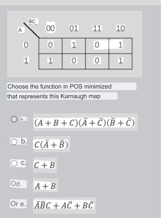 Solved Choose the function in POS minimized that represents | Chegg.com