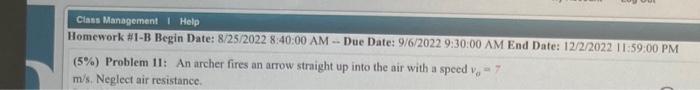 Solved (5\%) Problem 11: An archer fires an arrow straight | Chegg.com