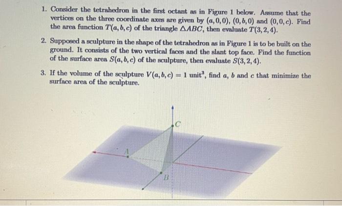 Solved 1. Consider the tetrahedron in the first octant as in | Chegg.com