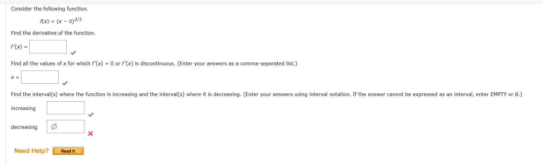 Solved Consider the following function.f(x)=(x-8)23Find the | Chegg.com