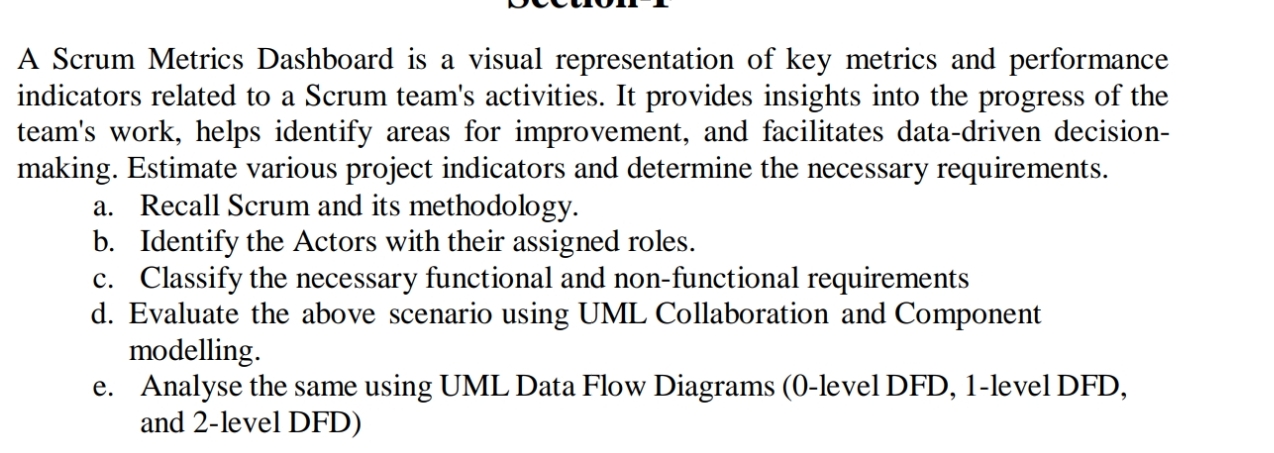 Solved A Scrum Metrics Dashboard is a visual representation | Chegg.com