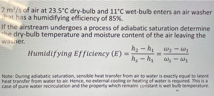 Solved 2 m³/s of air at 23.5°C dry-bulb and 11°C wet-bulb | Chegg.com