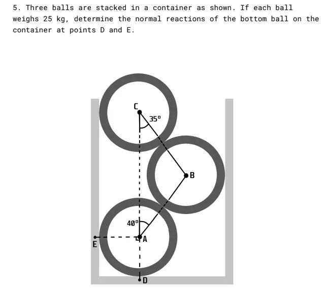 Solved 5. Three balls are stacked in a container as shown. | Chegg.com