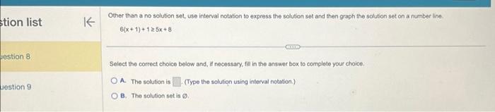 Solved tion list Other than a no solution set, use interval | Chegg.com